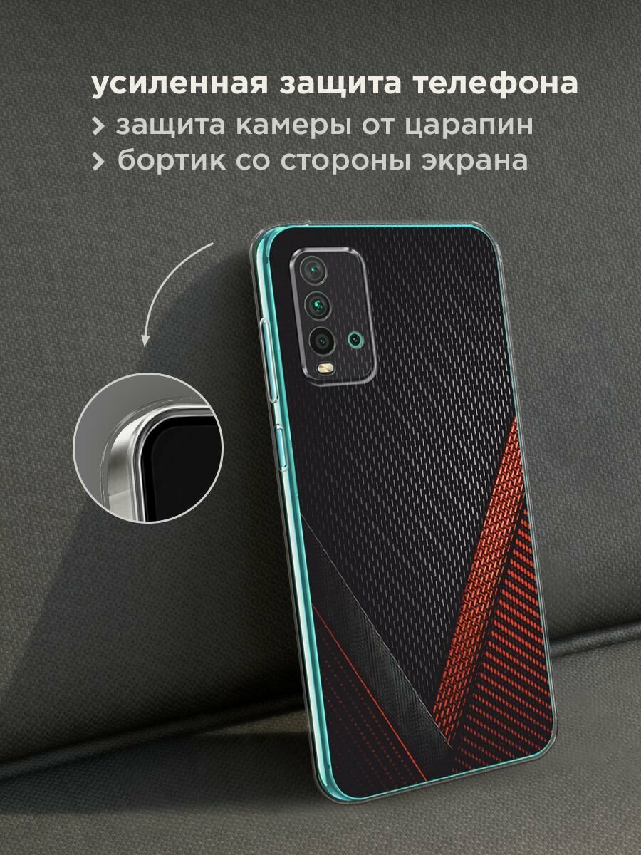 Чехол на Xiaomi Redmi 9T / Сяоми Редми 9Т с принтом "Красный карбон" — фото 1