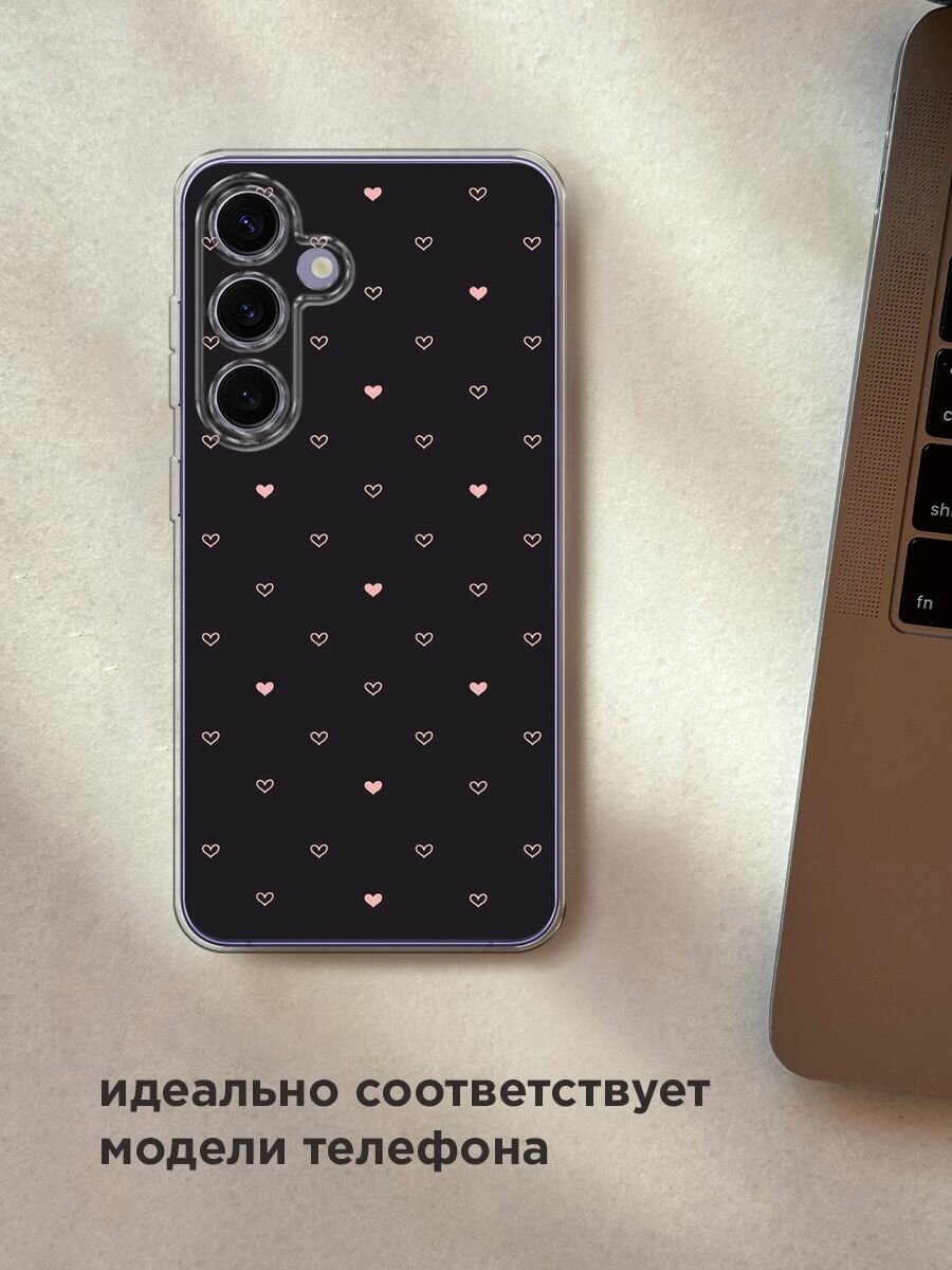 Чехол на Samsung Galaxy S24 Plus / Самсунг S24 Plus с принтом "Черный фон и сердечки" — фото 1
