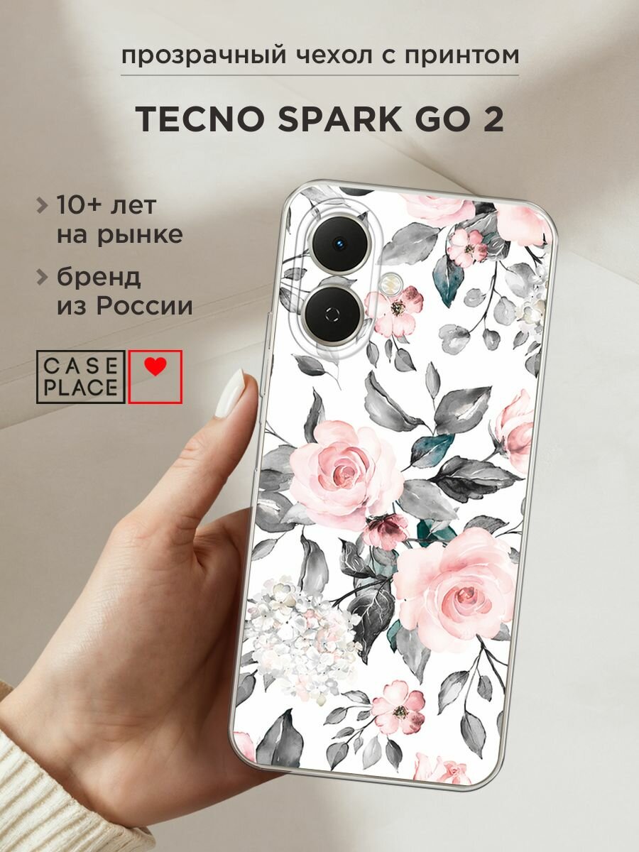 Чехол на Tecno Spark Go 2 / Текно Спарк Го 2 с принтом "Розы на белом"