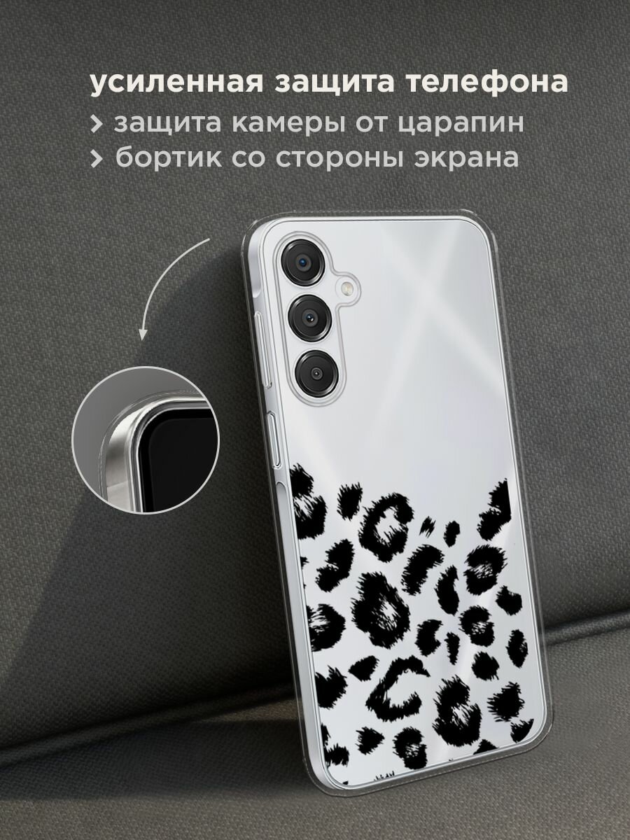 Чехол на Samsung Galaxy A16 / Самсунг А16 с принтом "Окрас леопарда фон черный", прозрачный — фото 1