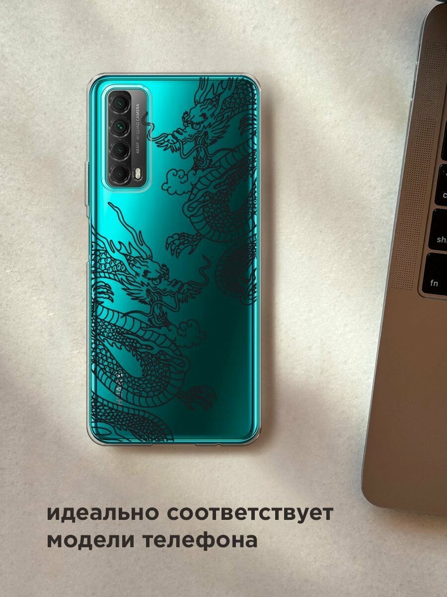 Чехол на Huawei P Smart 2021 / Хуавей П Смарт 2021 с принтом "Два китайских дракона", прозрачный — фото 1