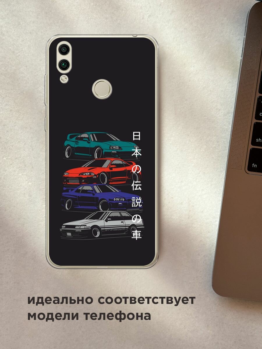 Силиконовый чехол на Honor 8C / Хонор 8С с принтом "JDM Legend cars" — фото 1