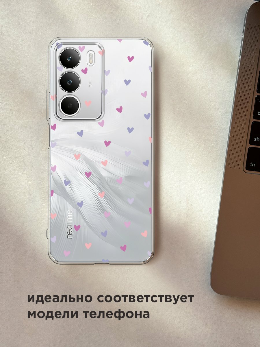 Чехол на Realme C71/P3 Lite 4G / Реалми С71/P3 Лайт 4G с принтом "Пастельные сиреневые сердечки", прозрачный — фото 1