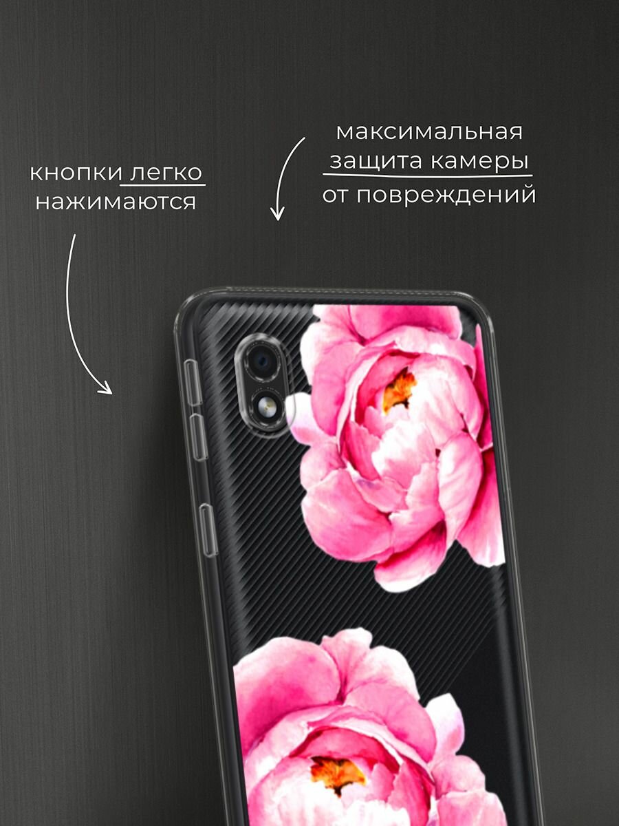 Чехол на Samsung Galaxy A01 Core / Самсунг Галакси А01 Core с принтом "Open peonies", прозрачный — фото 1