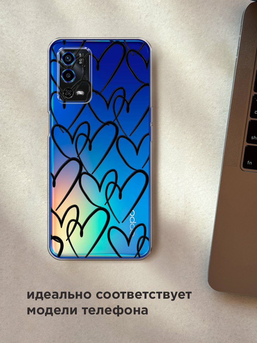 Чехол на Oppo A55 4G / Оппо А55 4G с принтом "Hearts doodle black 1" — фото 1