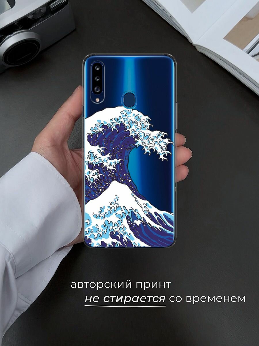 Чехол на Samsung Galaxy A20s / Самсунг Галакси A20s с принтом "Волна над Фудзи", прозрачный — фото 1