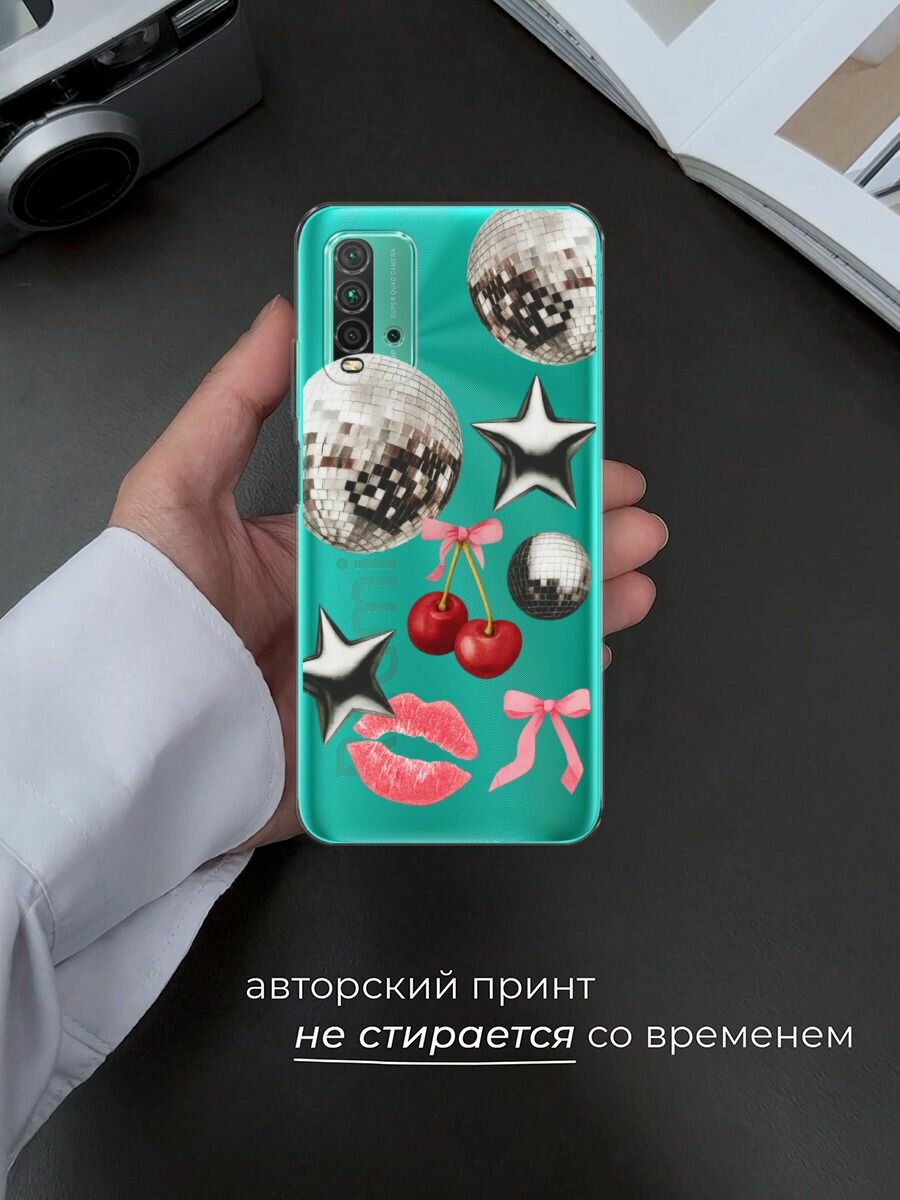 Чехол на Xiaomi Redmi 9T / Сяоми Редми 9Т с принтом "Стильная подборка", прозрачный — фото 1