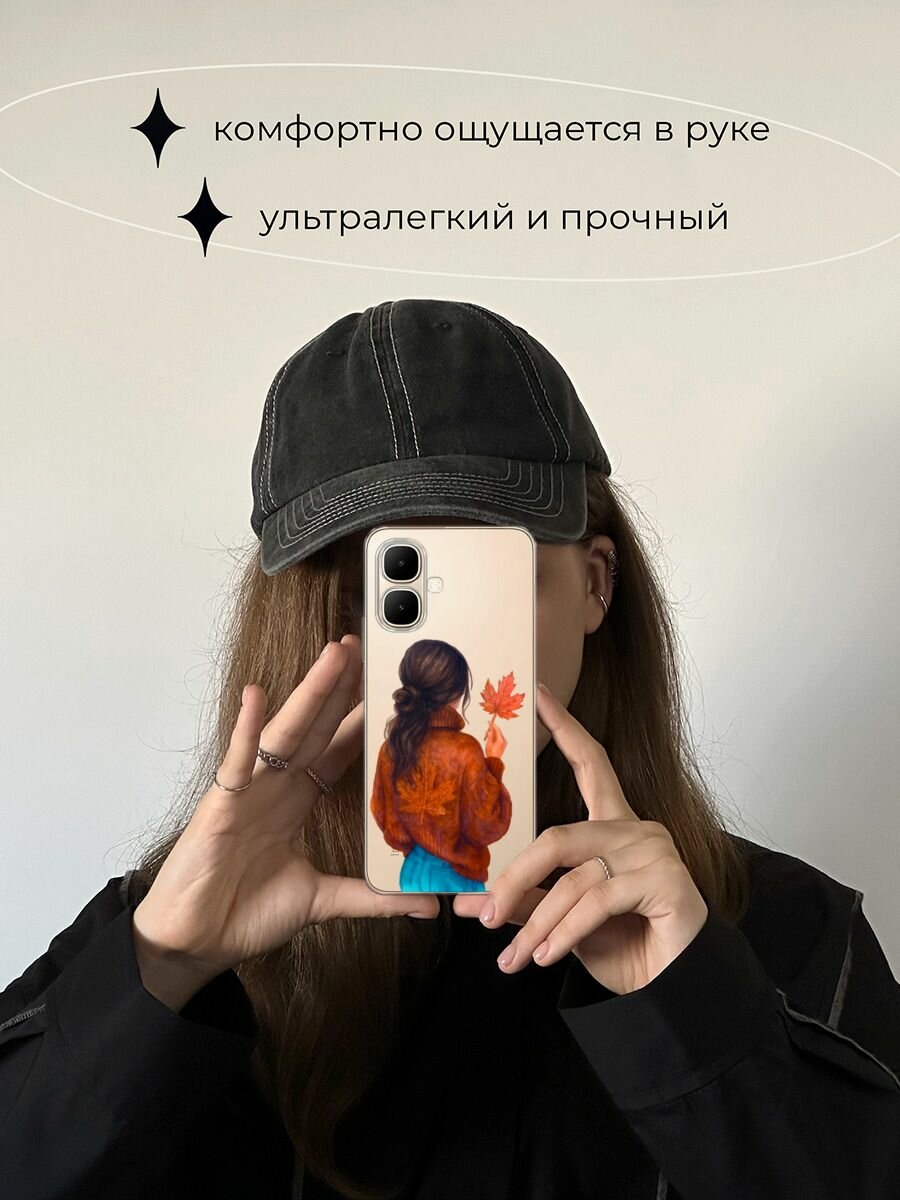 Чехол на Infinix Smart 10 / Инфиникс Смарт 10 с принтом "Девушка с опавшим листом", прозрачный — фото 1