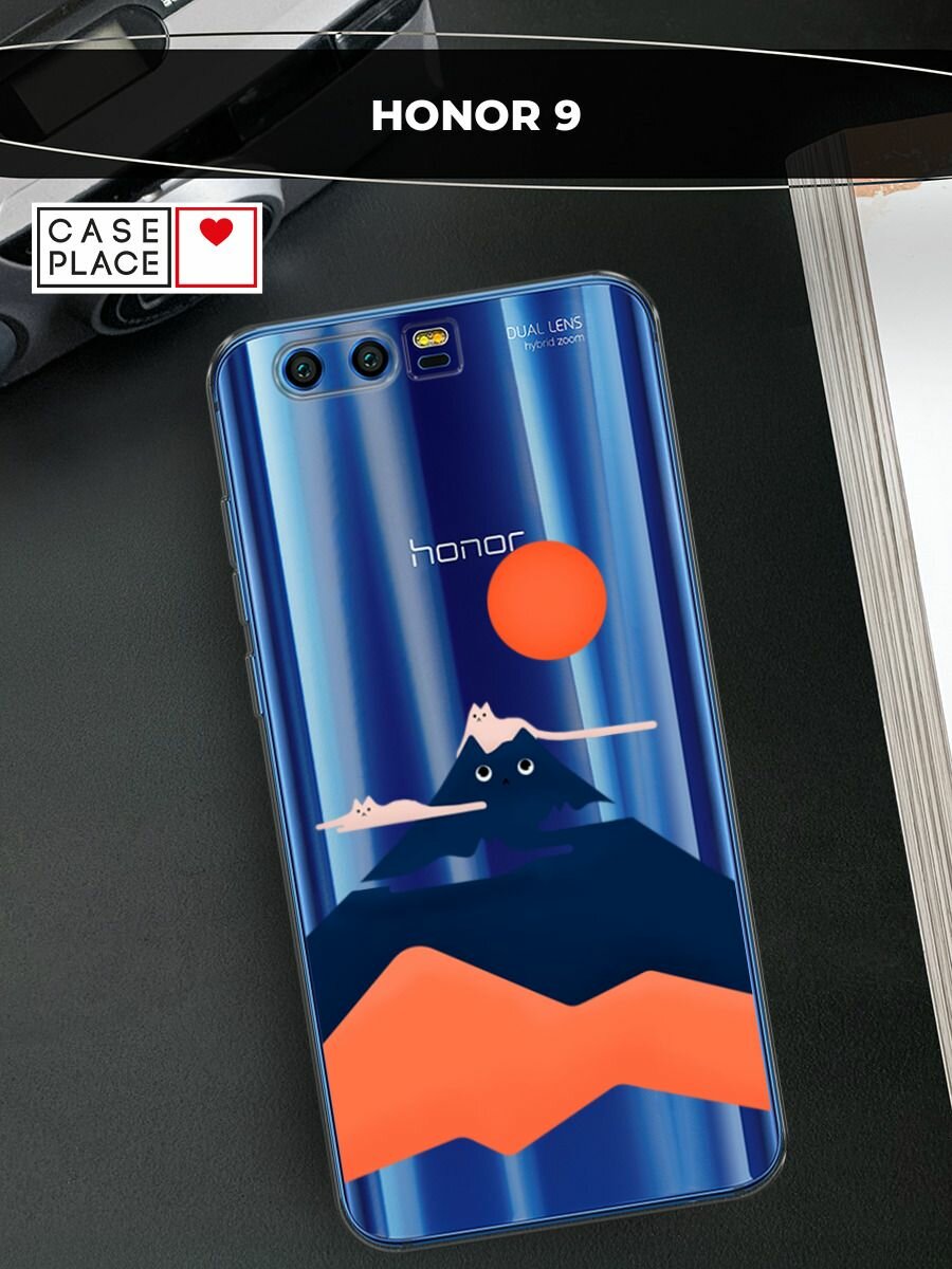 Силиконовый чехол на Honor 9 / Хонор 9 с принтом "Кот-гора", прозрачный