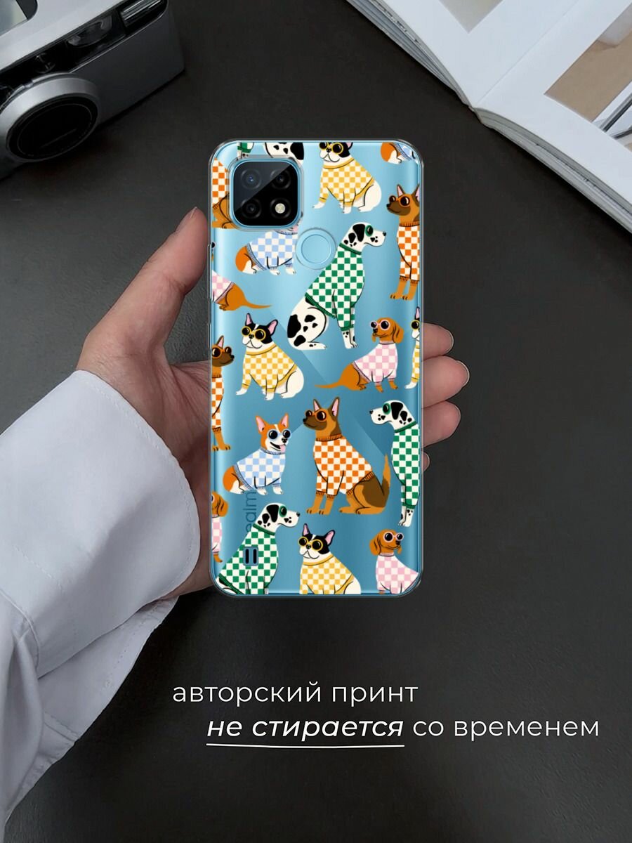 Чехол на Realme C21 / Реалми С21 с принтом "Крутые песели", прозрачный — фото 1