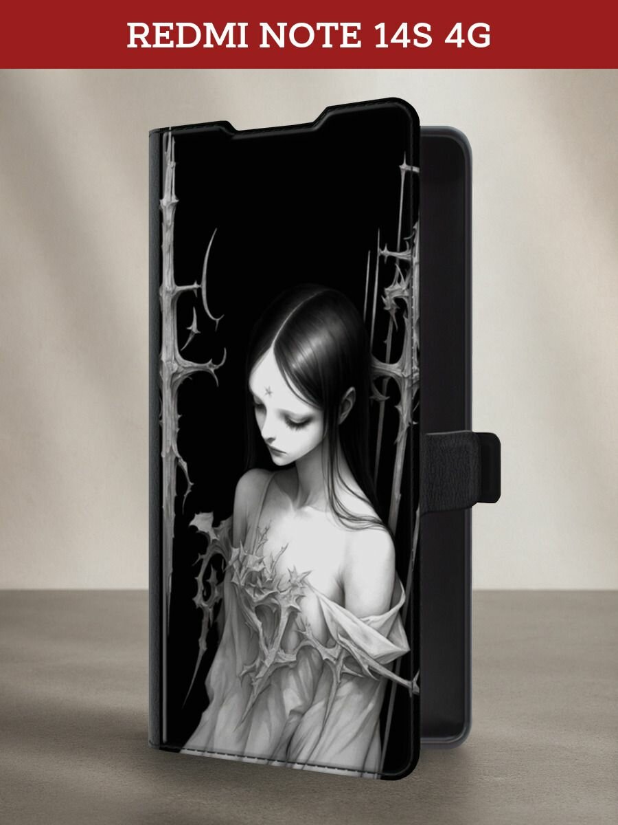 Чехол-книжка на Xiaomi Redmi Note 14S 4G / Редми Нот 14S 4G с рисунком "Грустная готическая девушка"