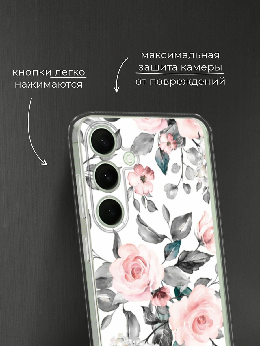 Чехол на Samsung Galaxy S25 Plus / Самсунг S25 Плюс с принтом "Розы на белом" — фото 1