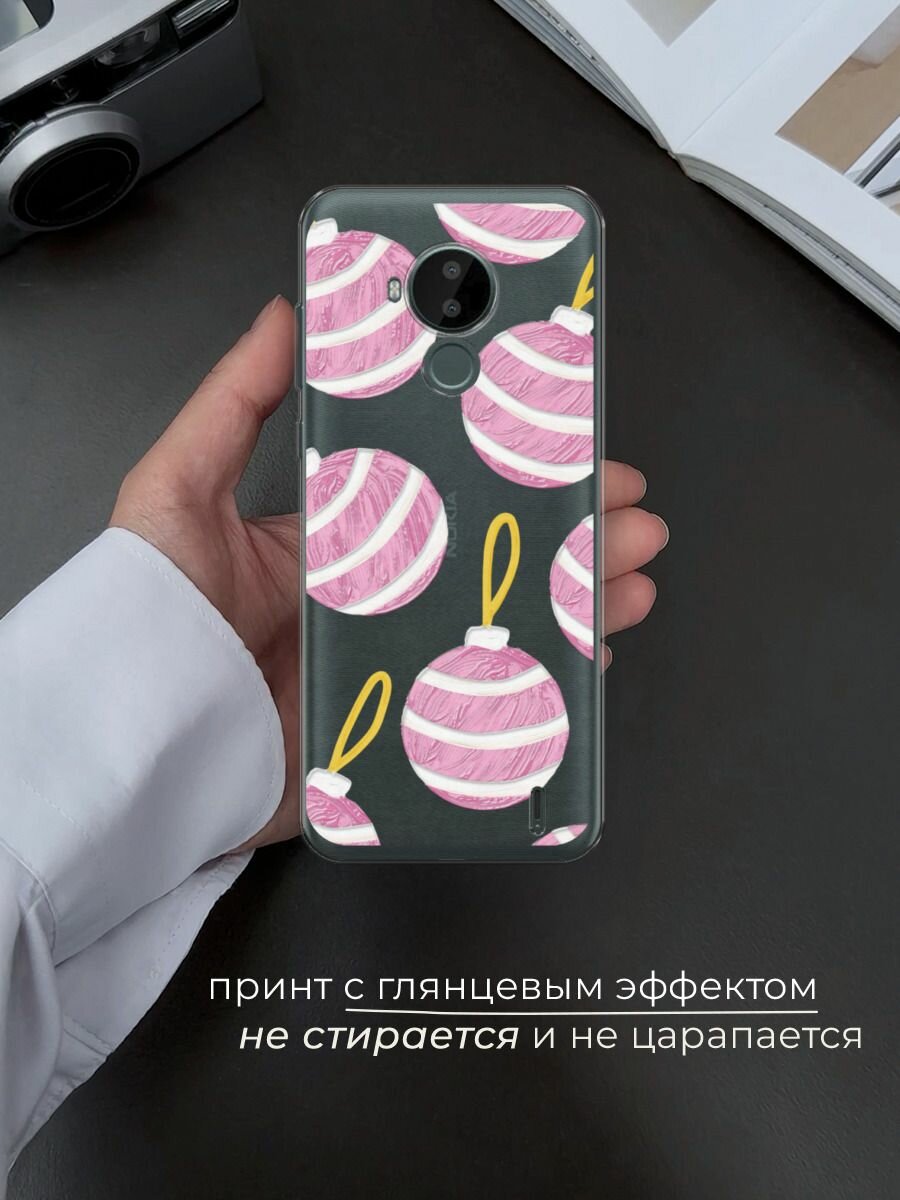 Чехол на Nokia C30 / Нокия C30 с принтом "Розовые новогодние шарики 3" — фото 1