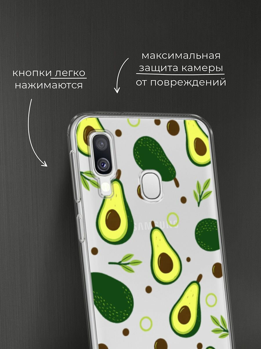 Чехол на Samsung Galaxy A40 / Самсунг Галакси А40 с принтом "Авокадо паттерн", прозрачный — фото 1