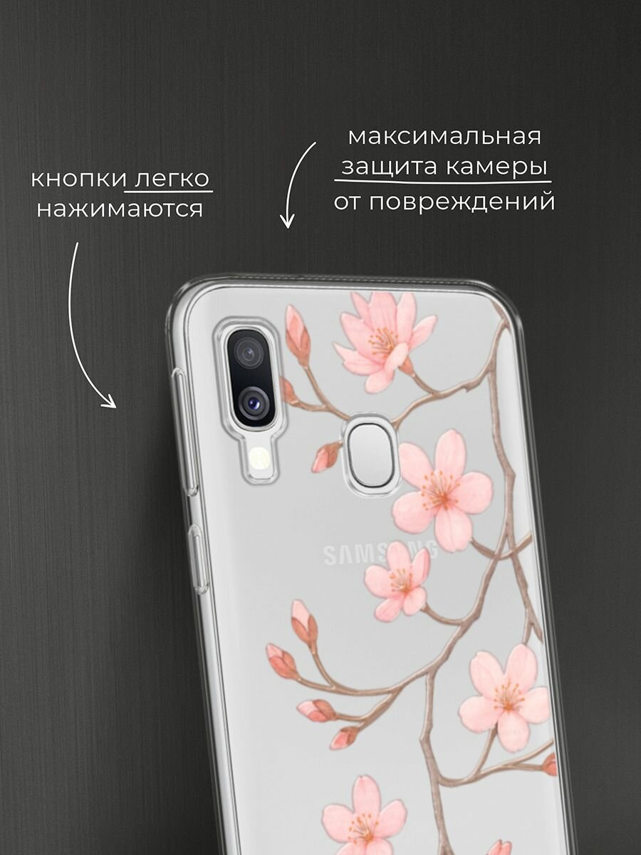 Чехол на Samsung Galaxy A40 / Самсунг Галакси А40 с принтом "Веточка распускающейся сакуры 2" — фото 1