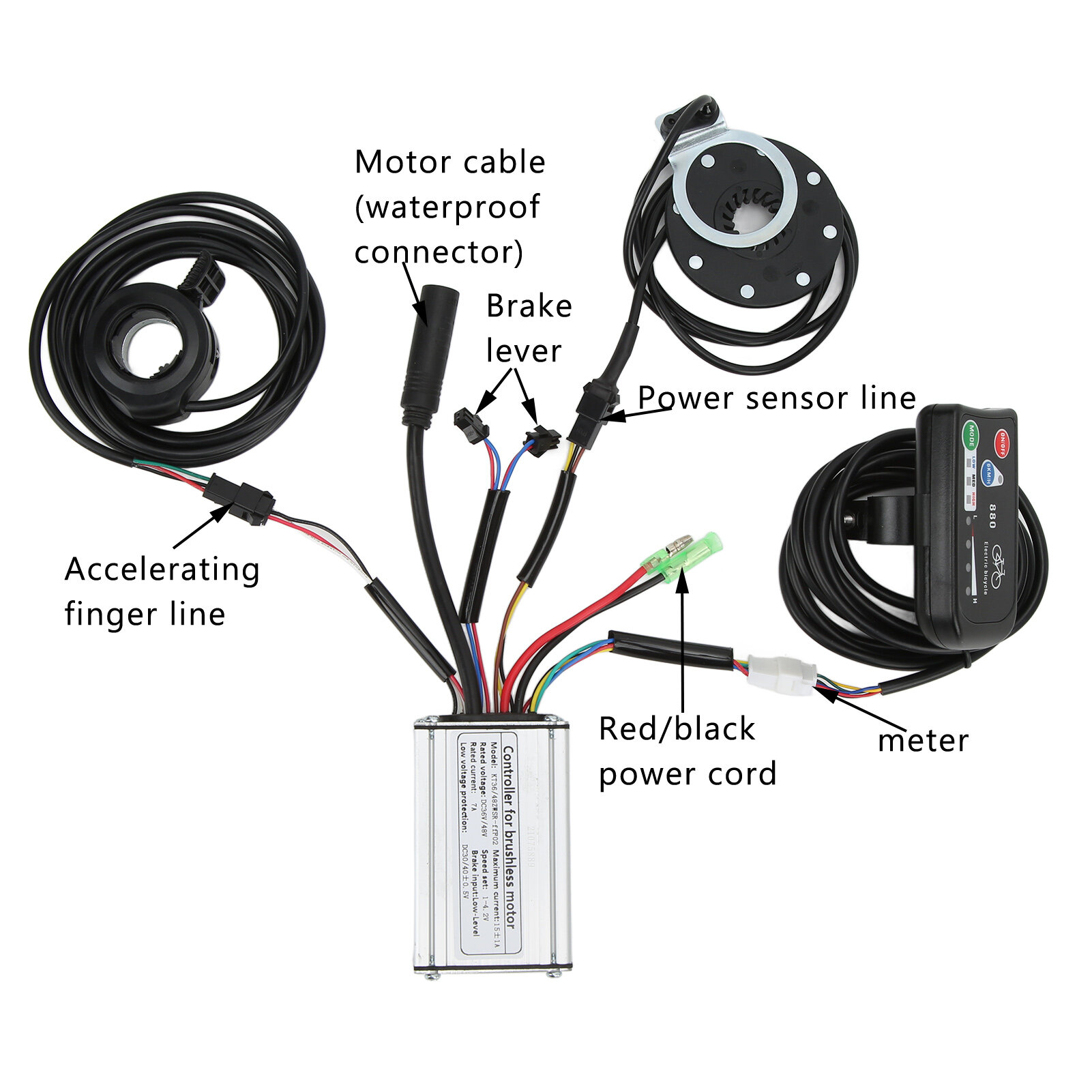 Электрический велосипед, 36 В/48 В, 15 А, контроллер прямоугольной волны с комплектом дисплея LED880 для бесщеточного двигателя 250 Вт