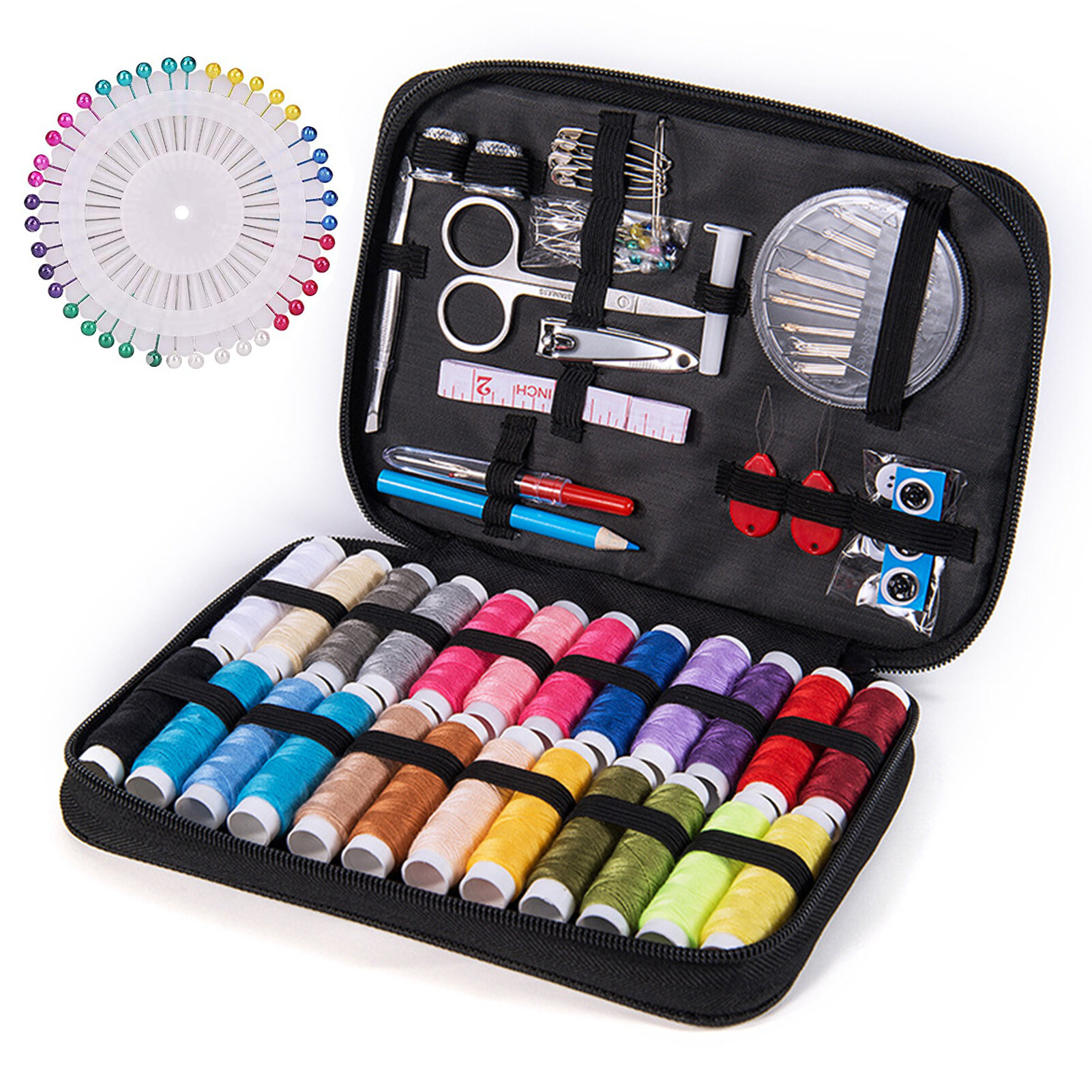 DIY Набор для шитья с чехлом: нитки, ножницы, пинцет, портативный мини-набор для начинающих, путешественников и аварийного ремонта одежды, цвет: разноцветный, материалы: хлопковая нить, нержавеющая сталь, оксфорд, размер упаковки: 20.5*14.5*4см, вес: