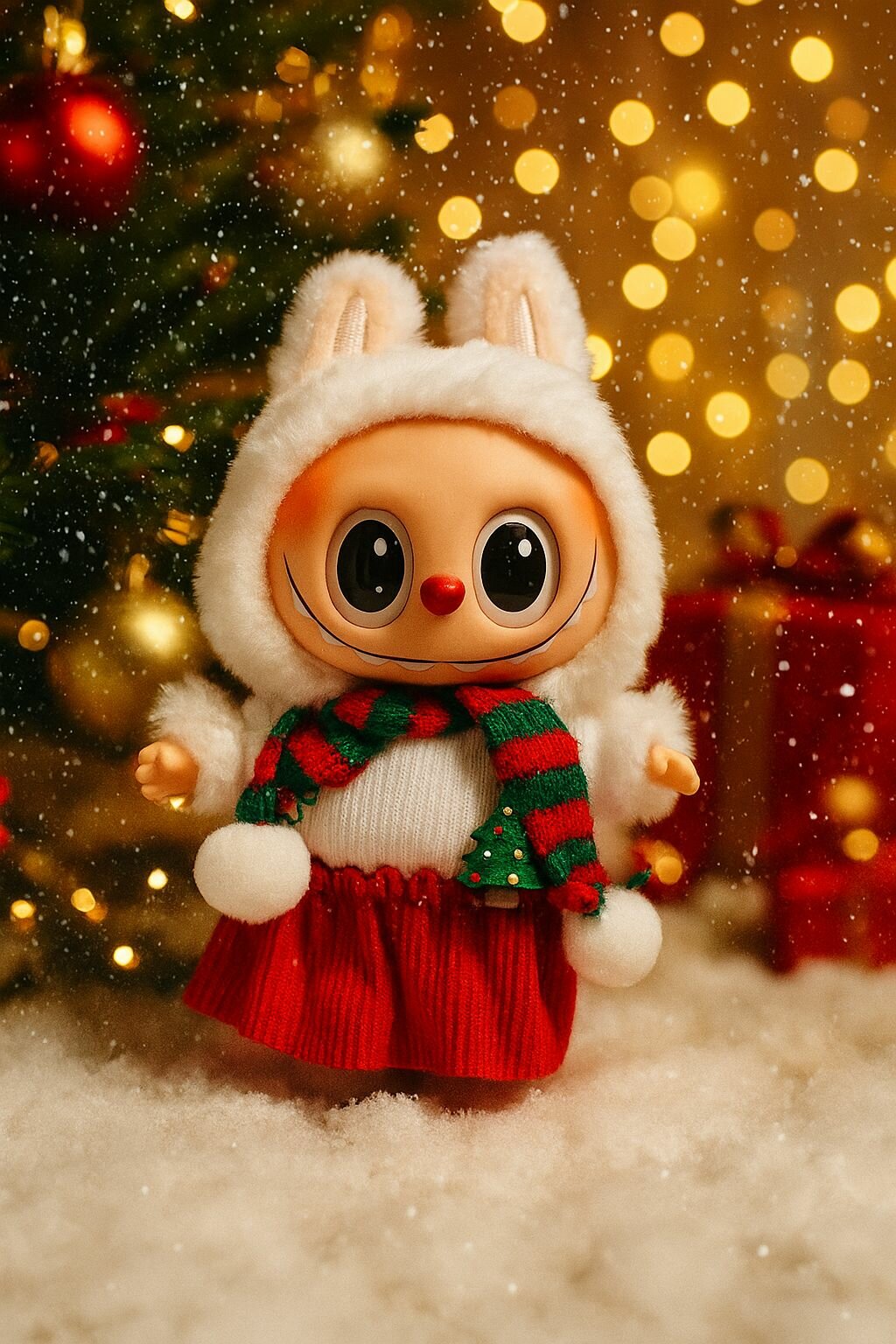 Мягкая игрушка брелок лабубу LABUBU Новогодний Кока-Кола подарочный с одеждой