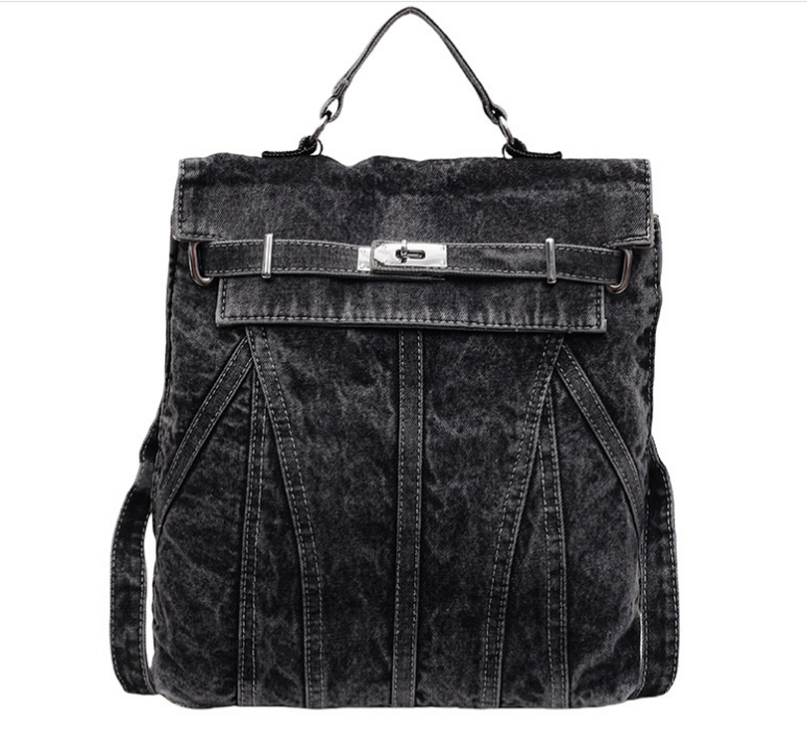 Женская сумка рюкзак джинсовый трансформер Черный городская в корейском стиле