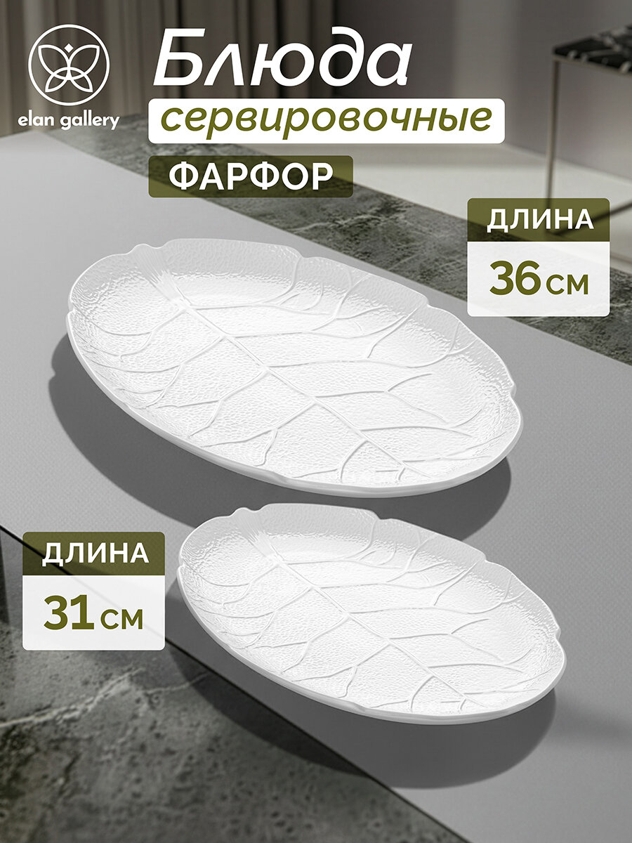 Блюдо сервировочное 2 пр. Elan Gallery Ботаника, 31,5х21х2,5 см + 36,5х25х3 см , фарфор, набор