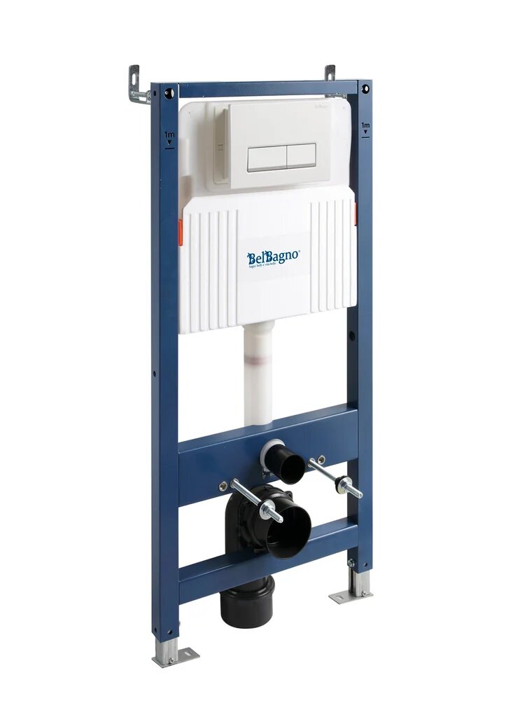 Инсталляция с кнопкой BelBagno BB-101-M-BR 50 см, крепление к стене/к полу, кнопка для унитаза белая, кнопка для унитаза хром, глянцевая