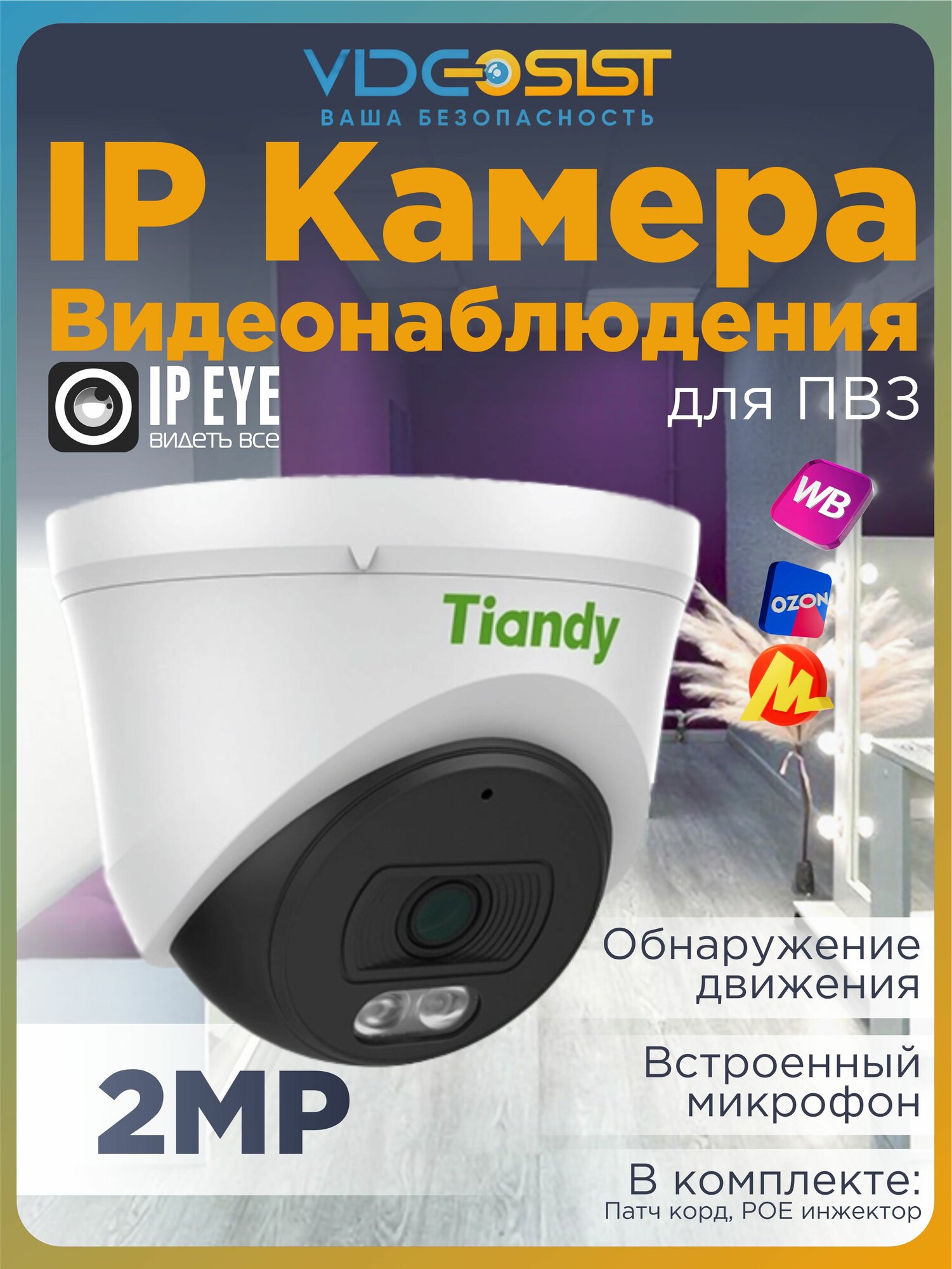 Камера видеонаблюдения для ПВЗ комплект с сервисом IPEYE Tiandy TC-C32XN ip видеокамеры