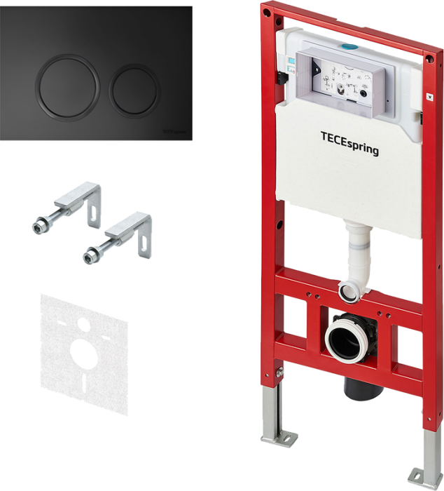 Система инсталляции для унитазов TECE TECEspring S401104, 4 в 1 с кнопкой смыва черный матовый