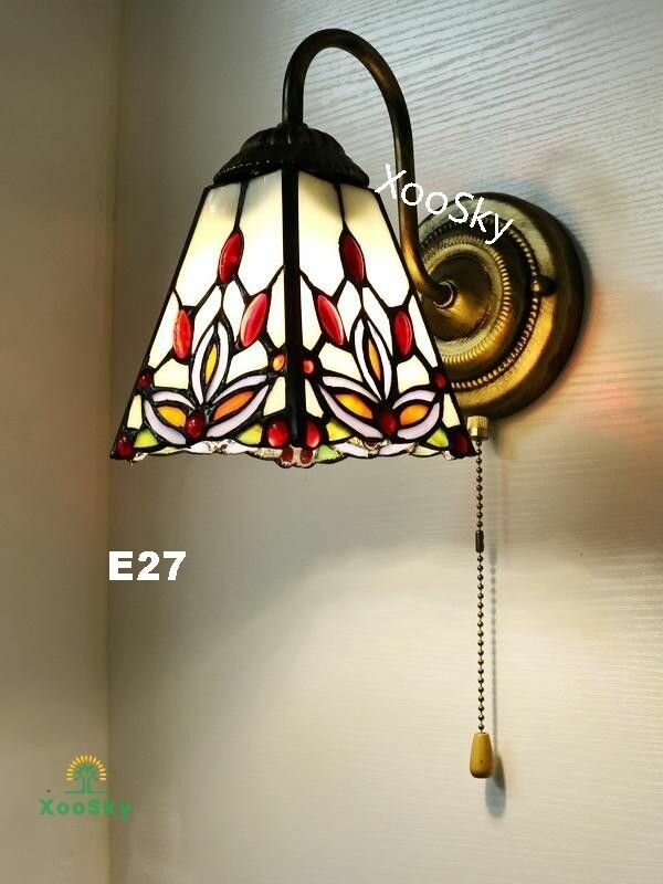 Европейский ретро стеклянный бра с цепочным выключателем, XooSky X24S, светильник для спальни, коридора и кафе