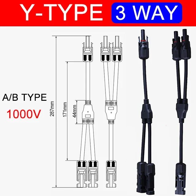 Разъем для солнечных панелей Y-типа 1000В 30А 1 SET, Y-3 A and B