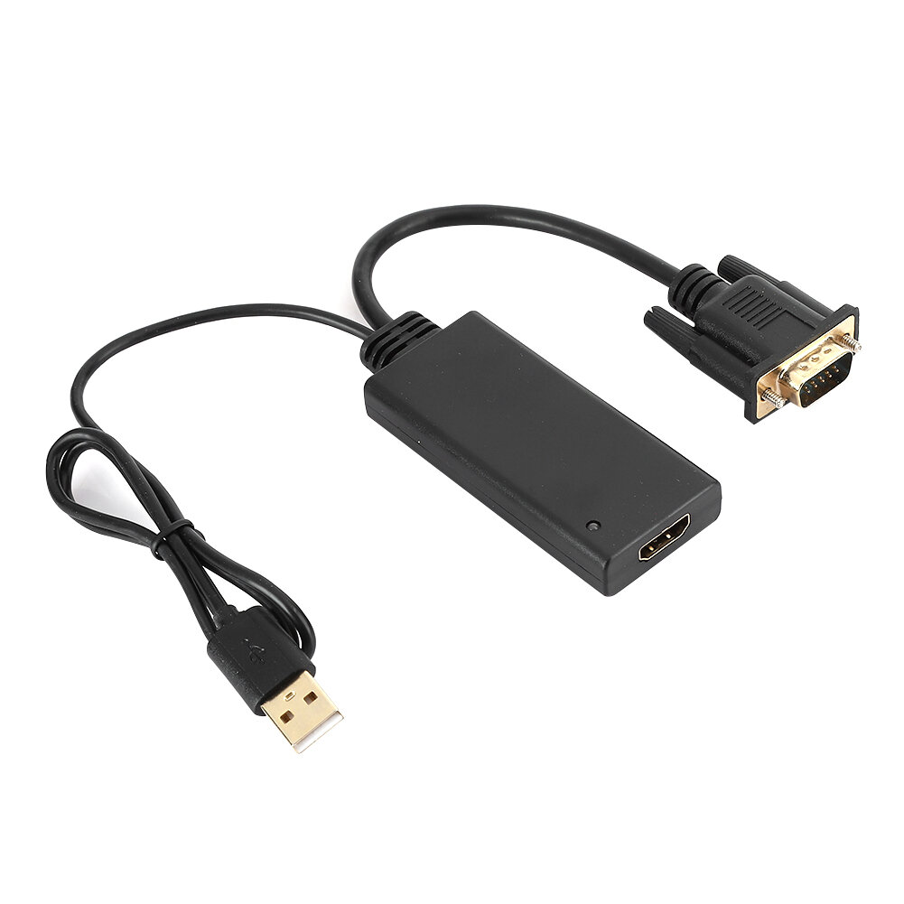 Черный ABS конвертер VGA в HDMI USB с аудиопереключателем для компьютера, ноутбука, DVD, черный