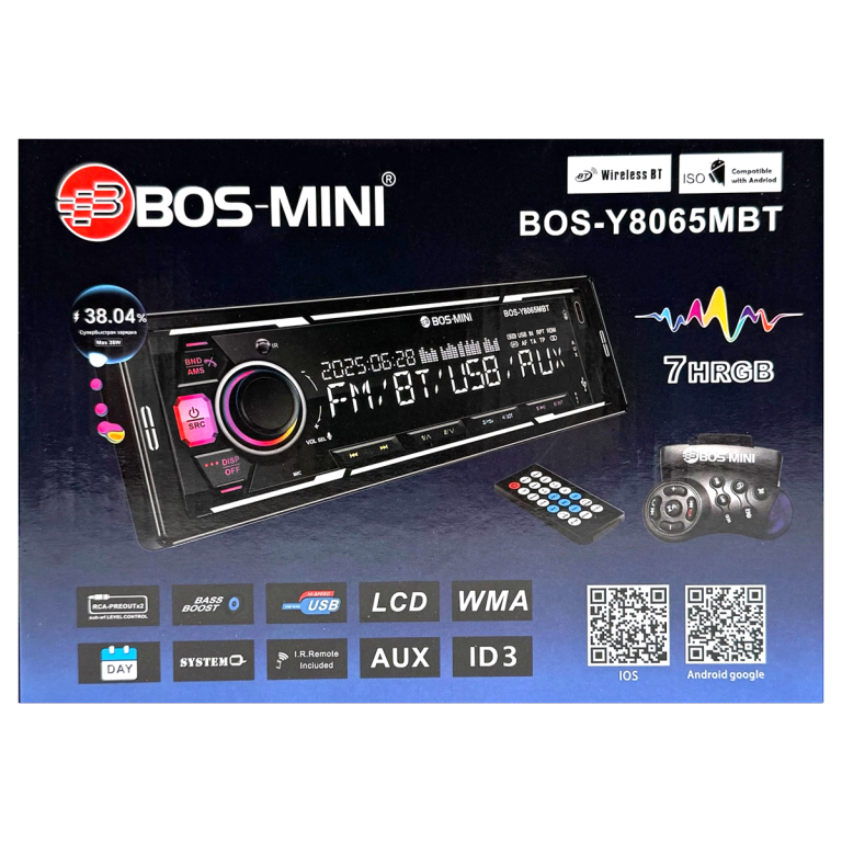 Автомагнитола BOSS-MINI BOS-Y8065MBT 1Din, 4х50Вт, Bluetooth
