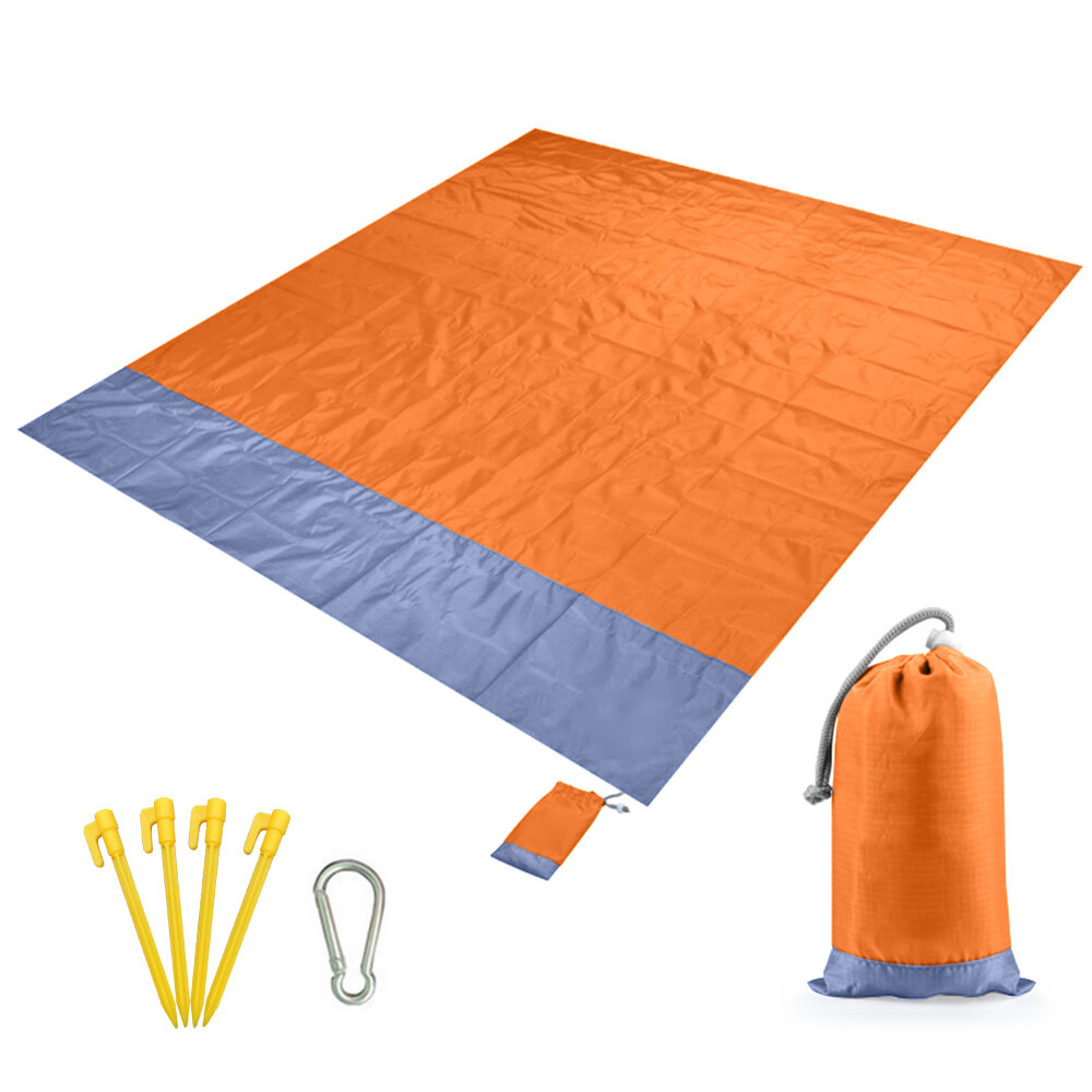 Плоток для пляжа водонепроницаемый портативный для пикника кемпингowy матрас, Цвет: Оранжевый и Серый, Размер: 200*210см, Материал: Полиэстер и Покрытие TPU, Вес: Примерно 200г, Пакет: 1*Плоток, 4*Колючки, 1*Сумка для хранения