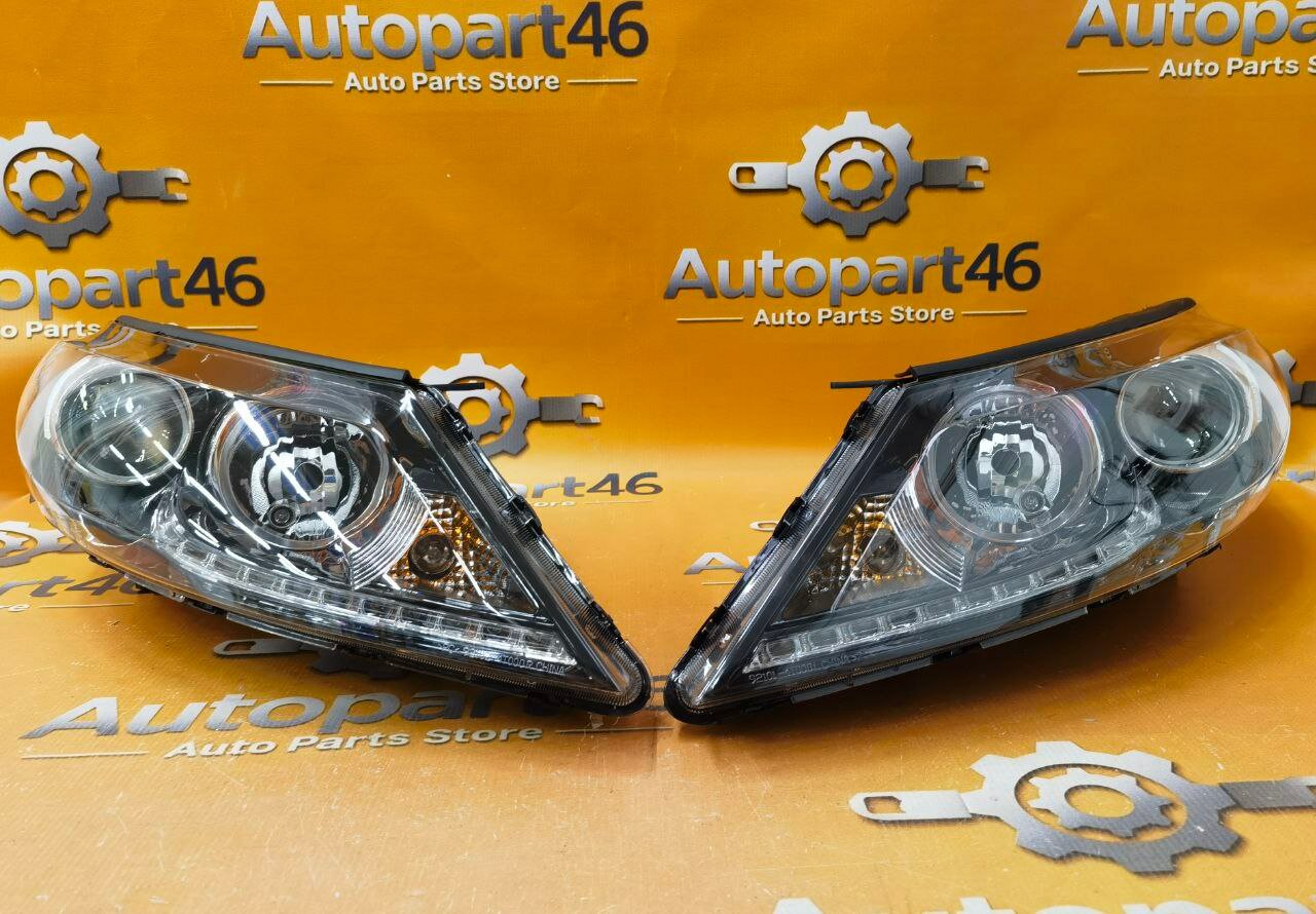 Фары передние левая правая Киа Спортейдж 3 2014-2017 рестайлинг с ходовым огнём диодная полоса Kia Sportage 3