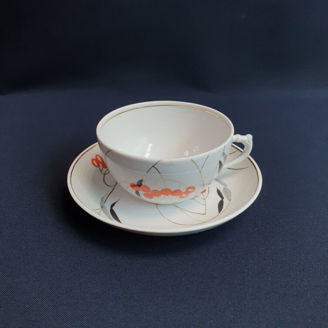 Чайная пара Дулево, фарфор деколь позолота 180 мл, винтаж Чехословакия