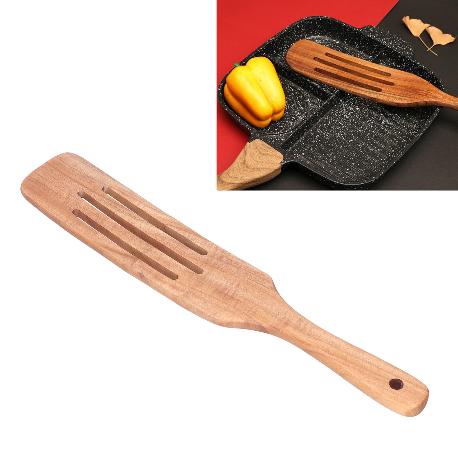 Лопатка из тикового дерева, деревянная лопатка для стейка, пиццы, приготовления салата, лопатка для жарки для деловых подарков, домашняя кухня, большая сливная лопатка 13,8x2,4 дюйма