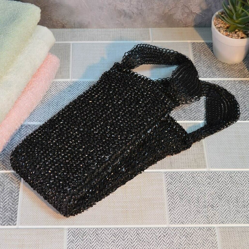 Мочалка для тела ATA 43x10см, черная, вязано-сетчатая, мягкая, долговечная
