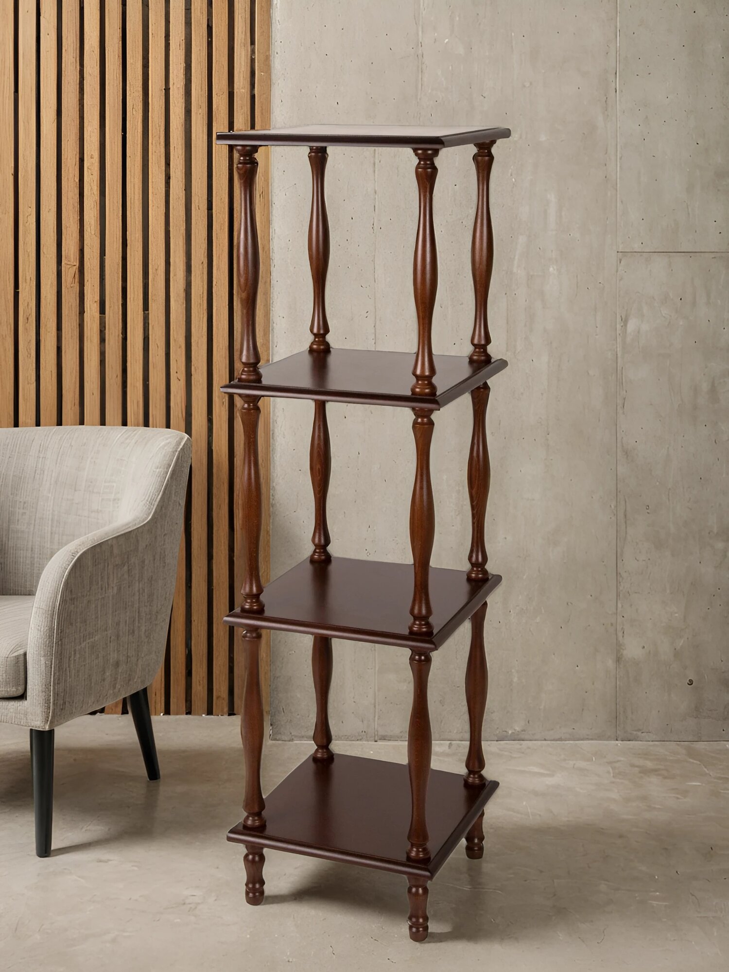 Этажерка Мебелик П 8 напольная, 4 полки, для гостиной, цвет средне-коричневый