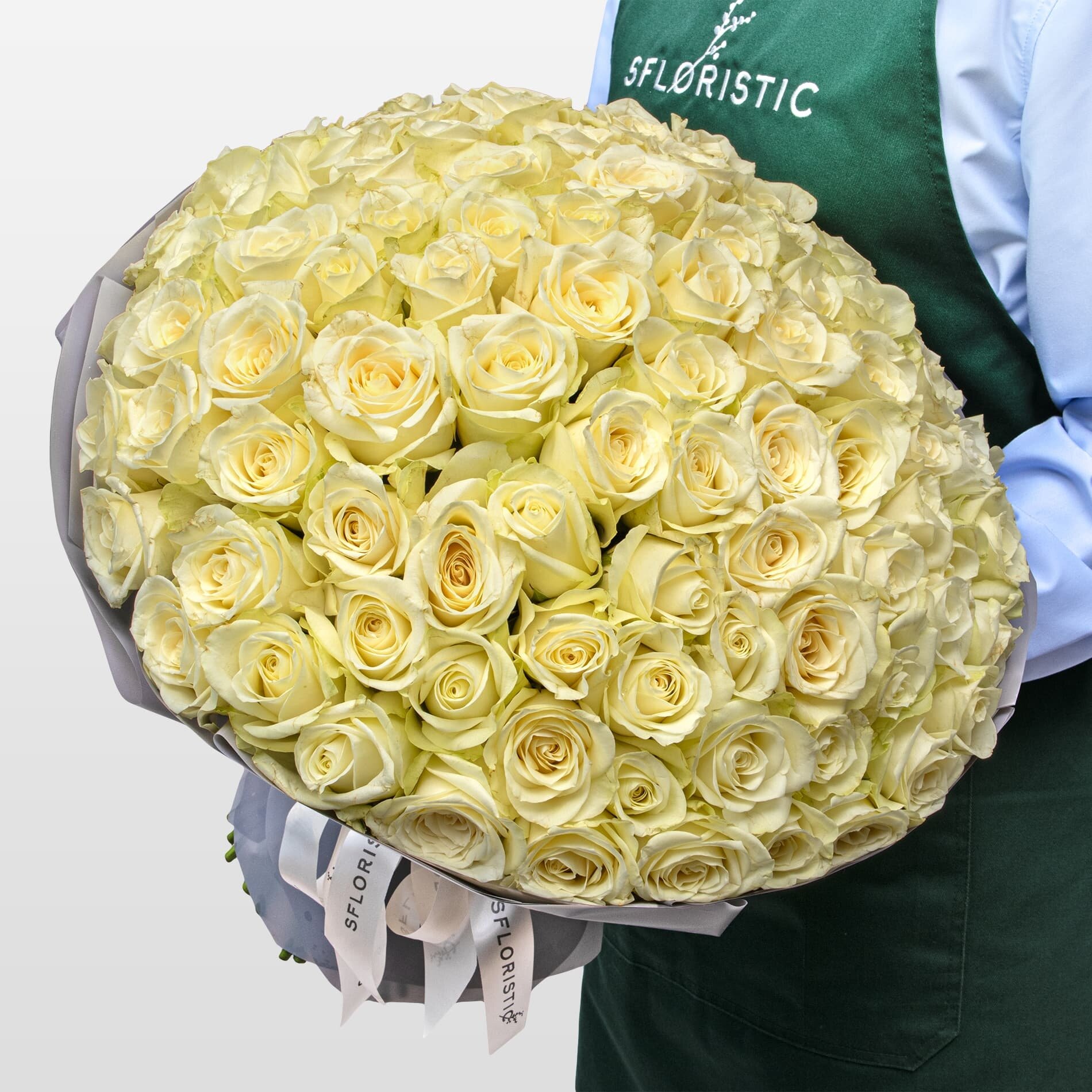 Букет белых Роз Кения 40 см 101 шт «Чистота Небес»