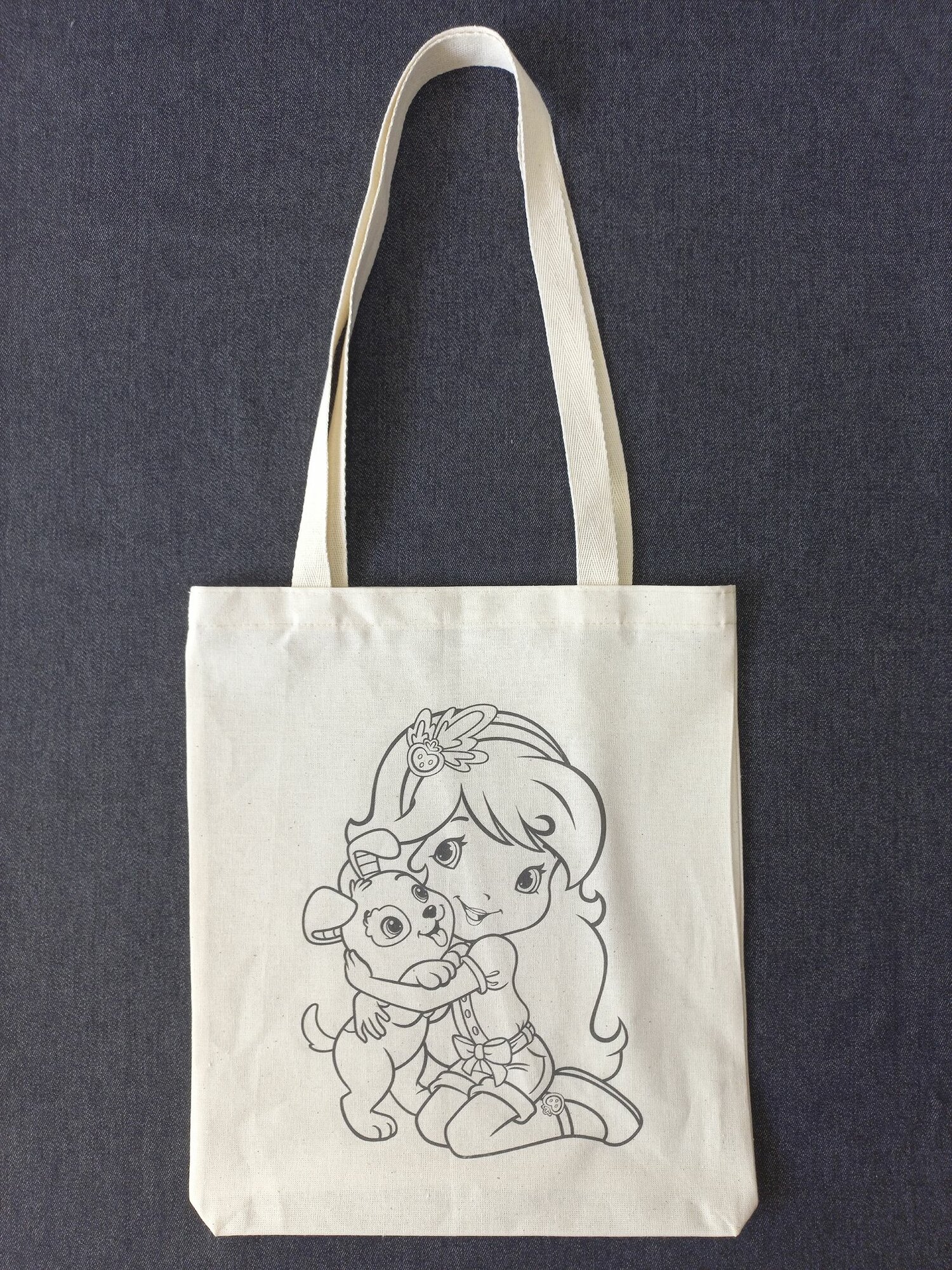 Сумка раскраска "Девочка с собачкой" для раскрашивания, Хлопок