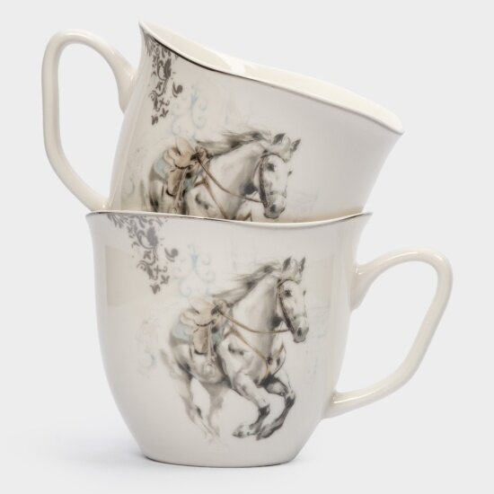 Набор кружек Anna Lafarg White horse Конь 2 шт, 320 мл, фарфор, белый (ANLAF-FXY-160128-3)