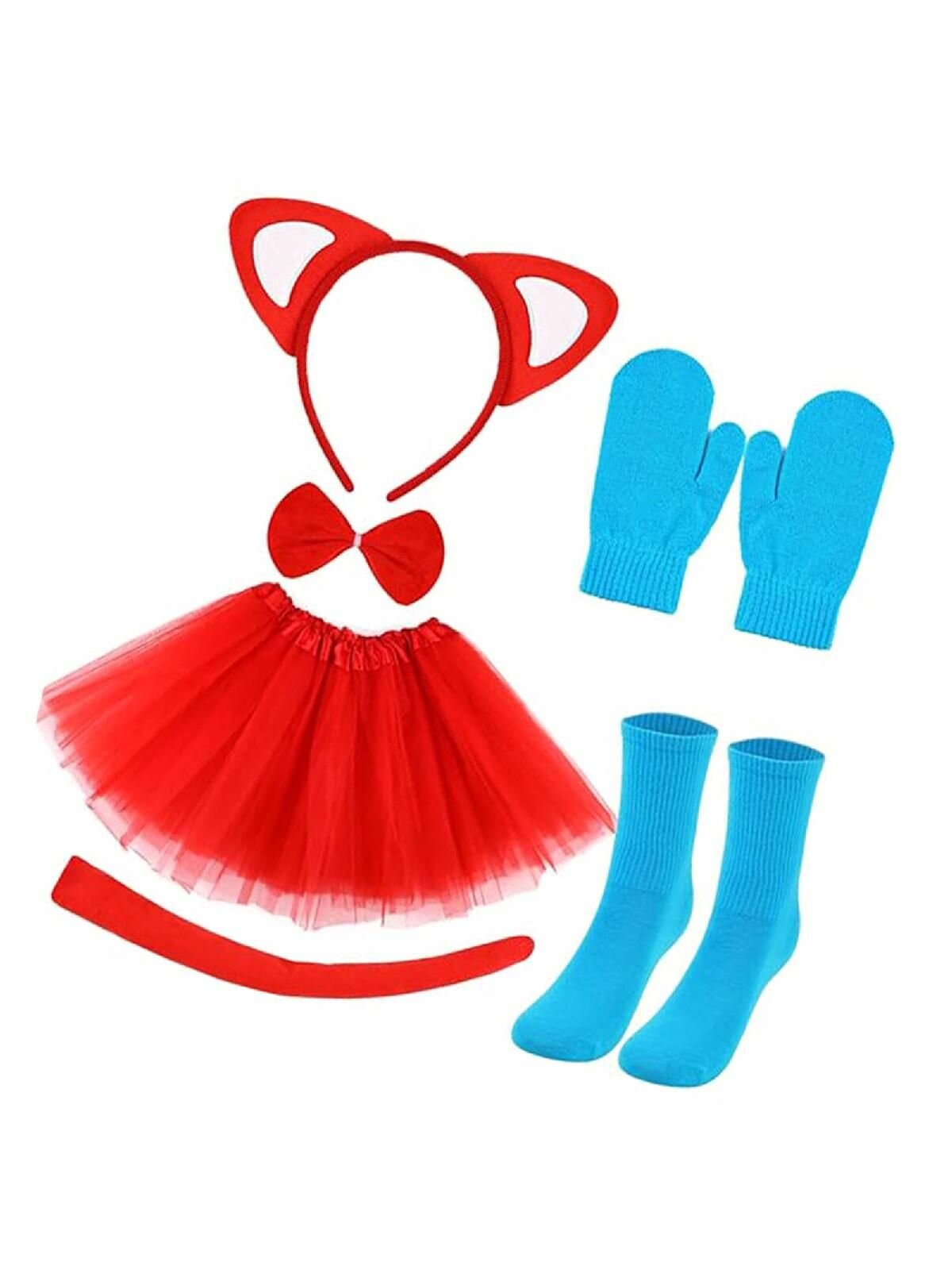 Костюм кошки: ободок с ушками, бабочка, хвост, перчатки, носки, костюм животного, - набор пластырей из 6 частей