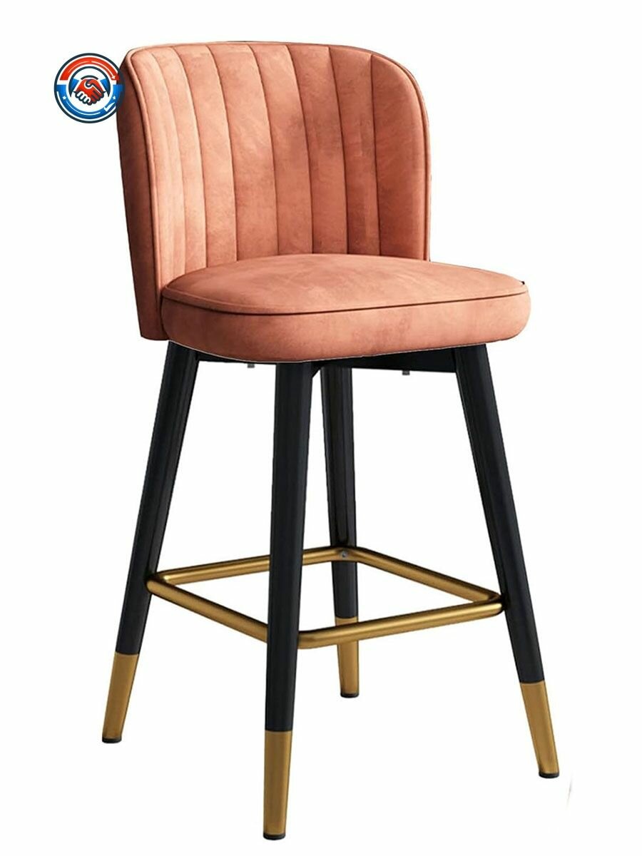 Барный стул бархатный с подлокотниками, вращающийся, высокий барный стул на металлическом каркасе черное золото, для кухни, кафе, ресторана, 250 кг, оранжевый зеленый синий серый