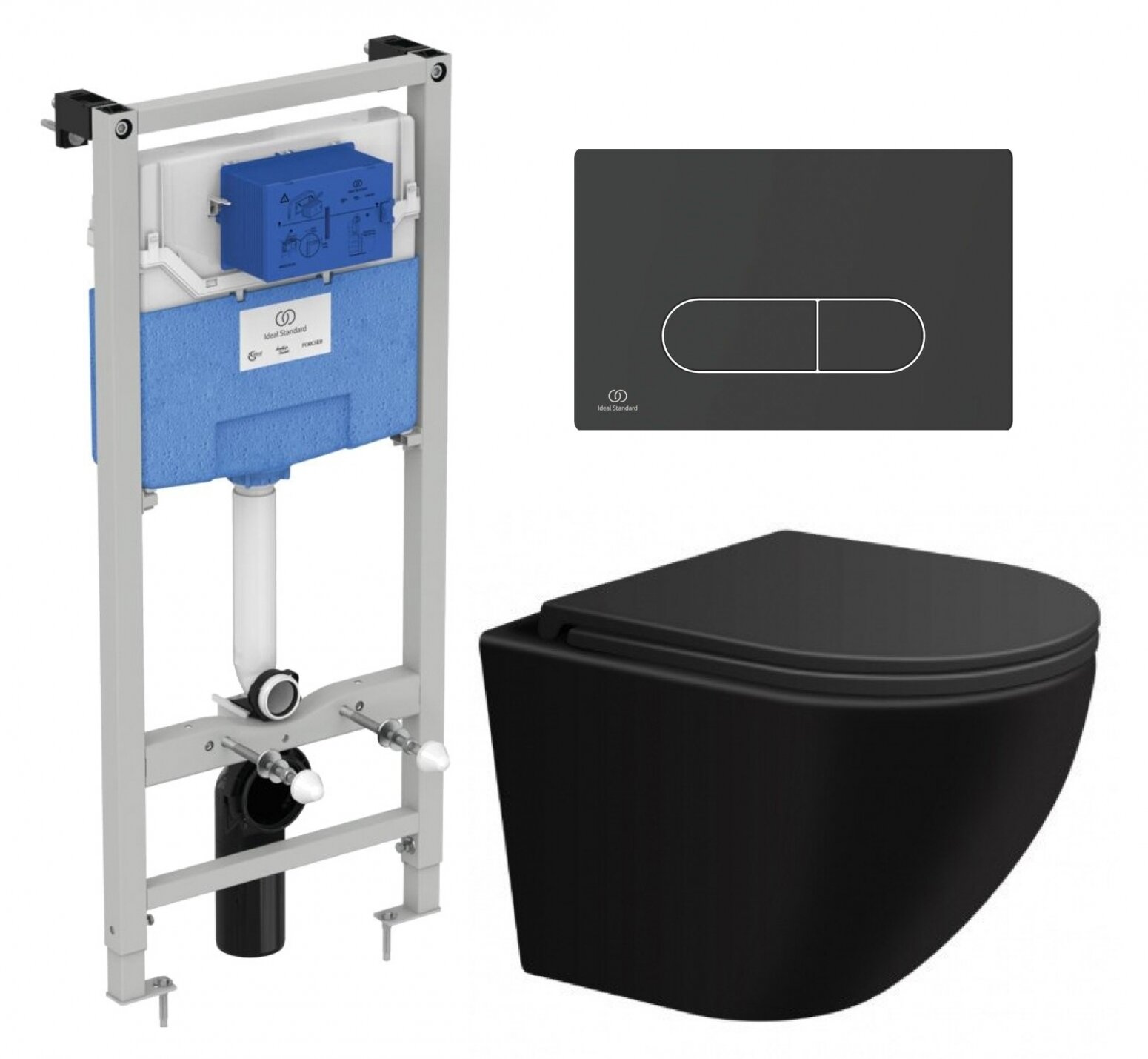 Комплект 3 в 1 инсталляция Ideal Standard + Подвесной унитаз SinteSi EVI + кнопка черная