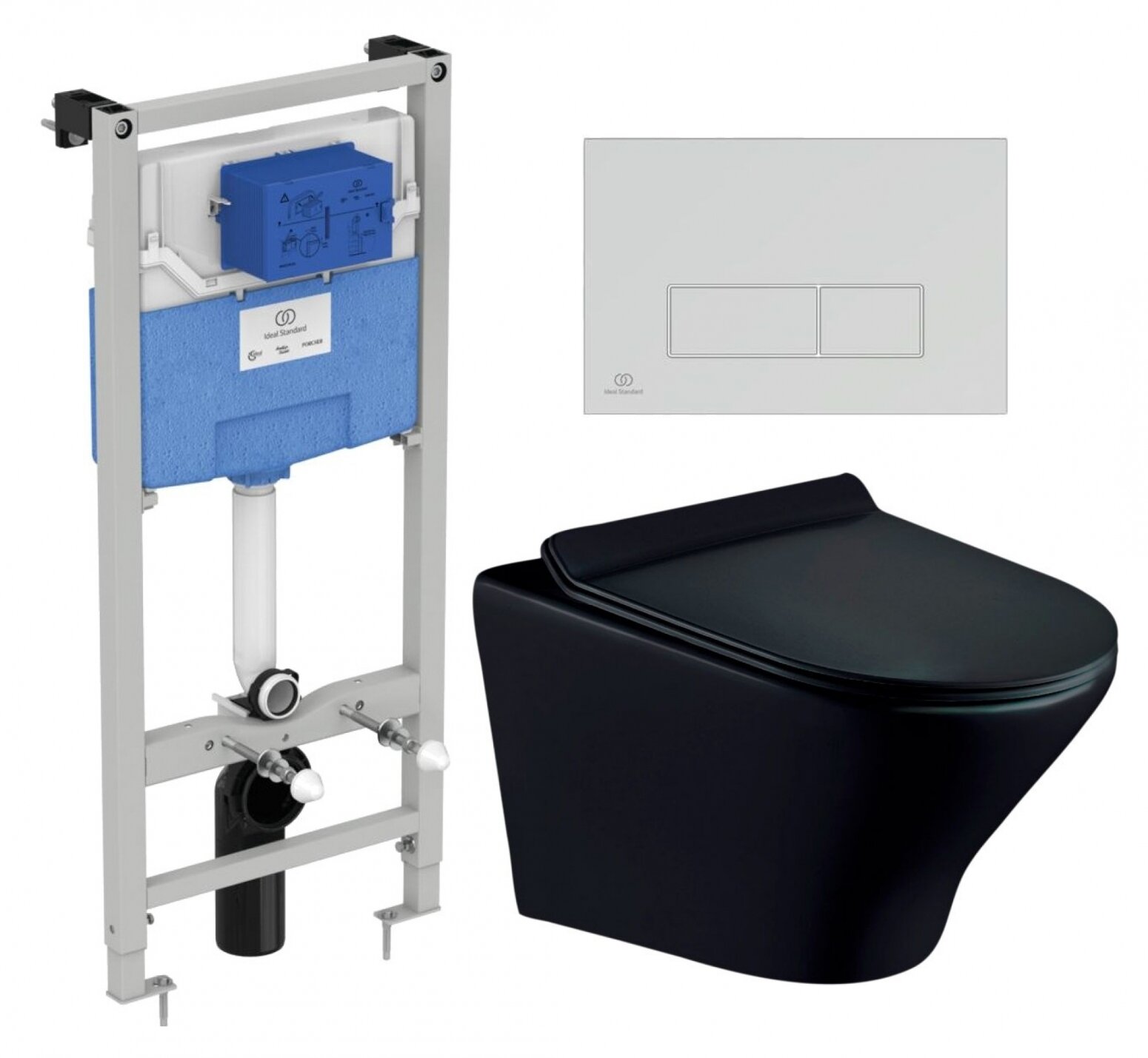 Комплект 3 в 1 инсталляция Ideal Standard + Унитаз подвесной Esbano Aster ESUPASTEBM + кнопка хром