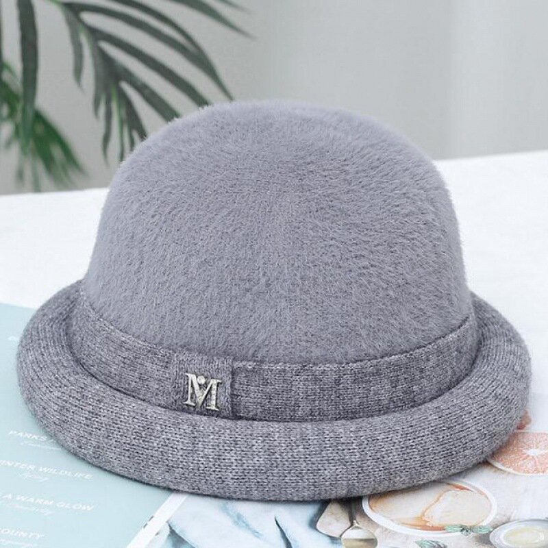 Осенне-зимняя теплая бархатная вязаная шапка для свекрови среднего и пожилого возраста, женская кашемировая бальная шапка, шапка для тети, шапка-тазик из имитации норковых волос