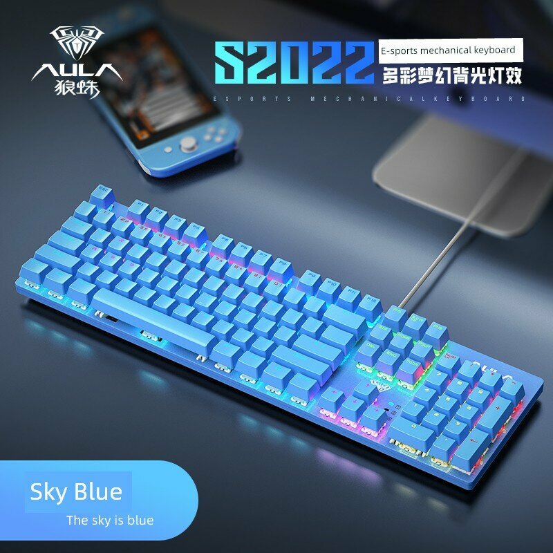 Голубая механическая игровая клавиатура с переключателями Cherry MX Blue, USB-проводная, 104 клавиш, совместимая с ПК и