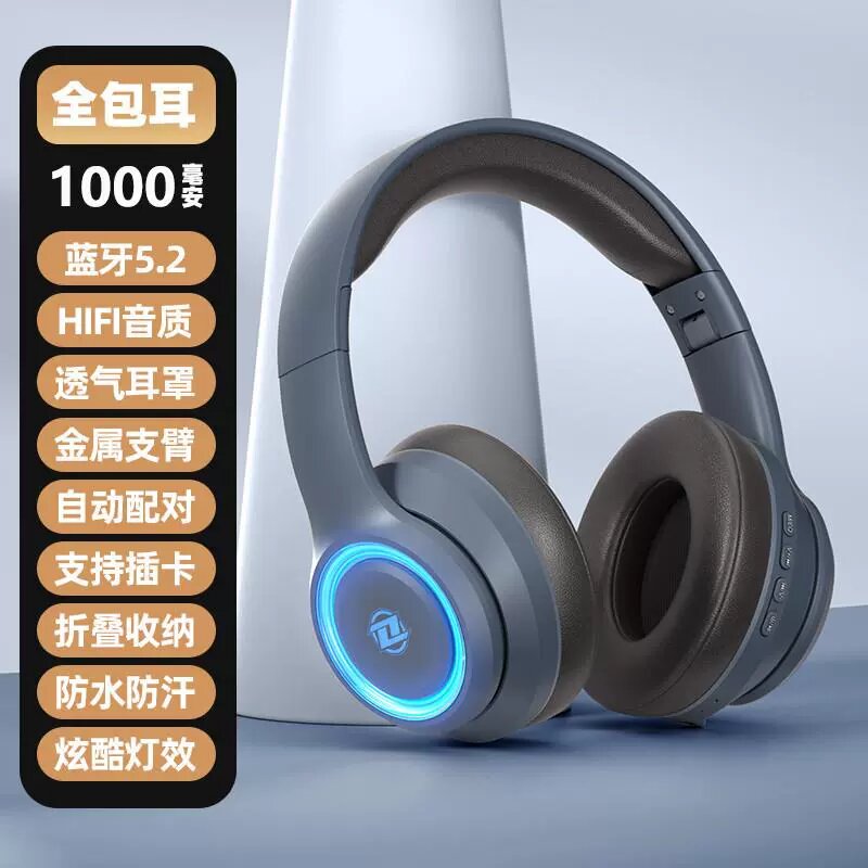 Беспроводная игровая гарнитура Bluetooth 5.2, аккумулятор 1000 мАч, RGS-подсветка - элегантно-синий