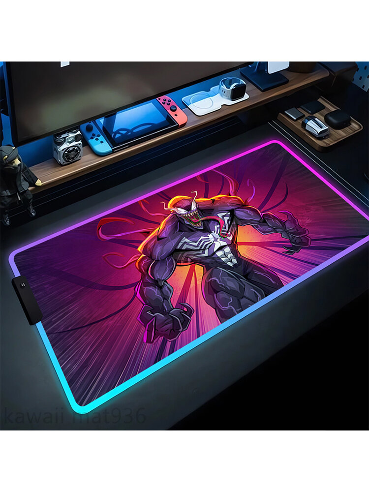 RGB LED Venom Настольный ковер Marvel с изображением Человека-паука , USB-коврик для мыши размер 40x90xxl