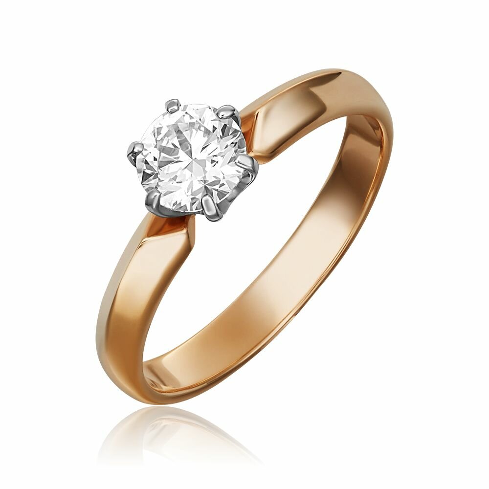 Кольцо помолвочное, комбинированное золото, 585 проба, родирование, фианит