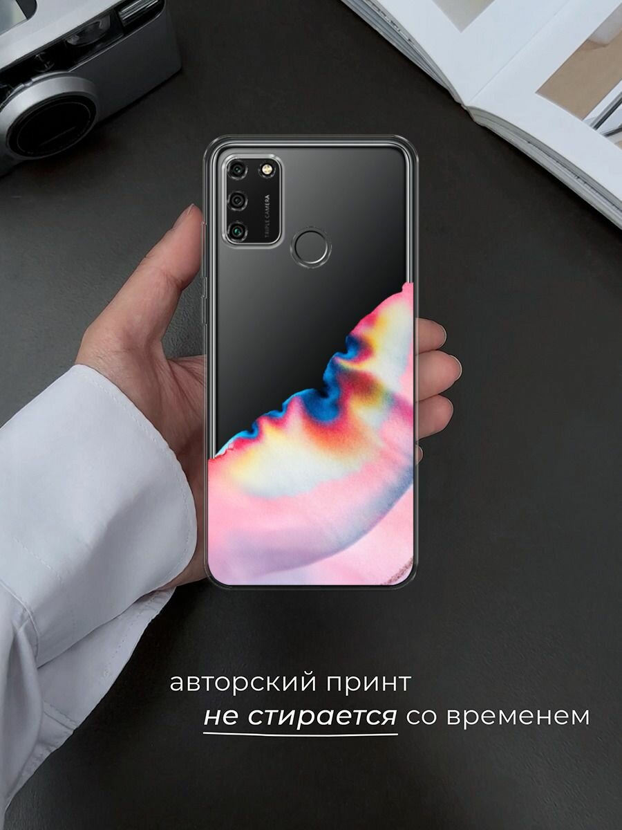 Чехол на Honor 9A / Хонор 9А с принтом Розовая акварель, прозрачный — фото 1